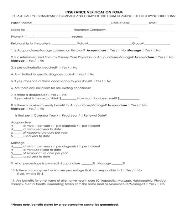 FREE 11+ Medical Health Insurance Verification Forms in PDF
