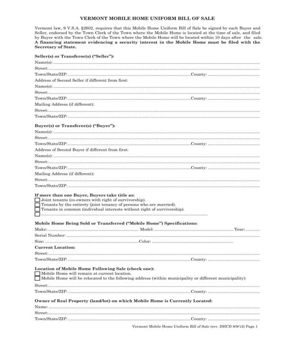 FREE 5+ Mobile Manufactured Homes Bill of Sale Forms in PDF