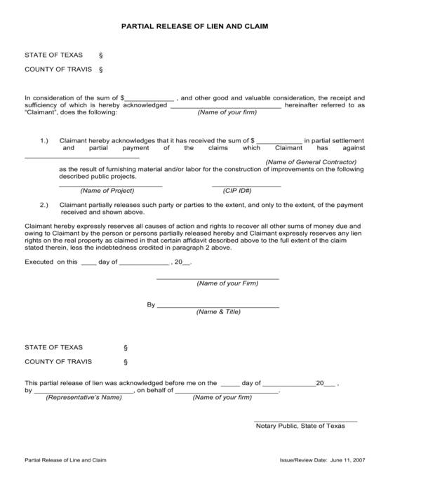 FREE 6+ Partial Release of Lien Forms in PDF