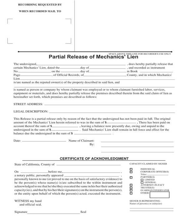 FREE 6+ Partial Release of Lien Forms in PDF