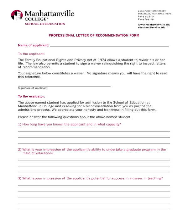 FREE 7+ Professional Letter of Recommendation Forms in PDF