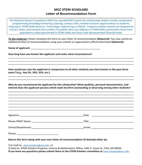 FREE 7+ Professional Letter of Recommendation Forms in PDF