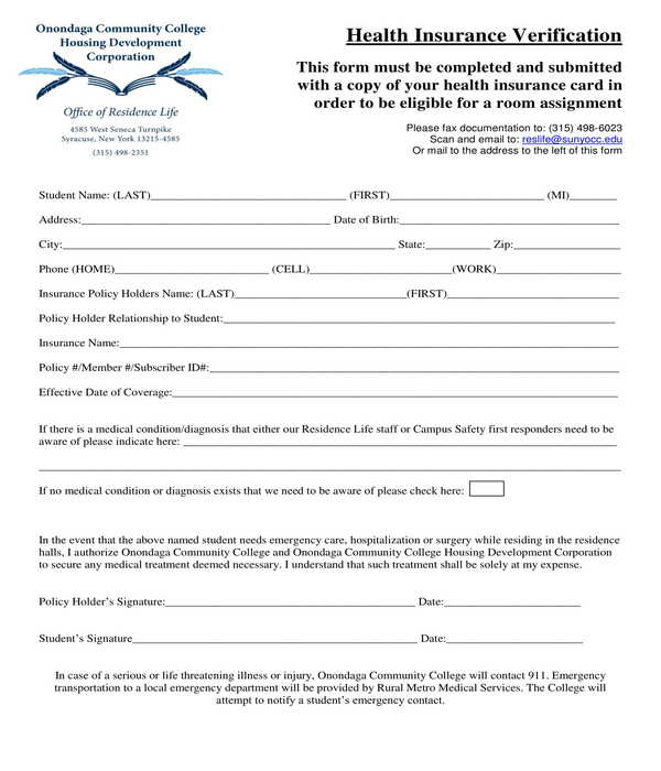 FREE 11+ Medical Health Insurance Verification Forms in PDF