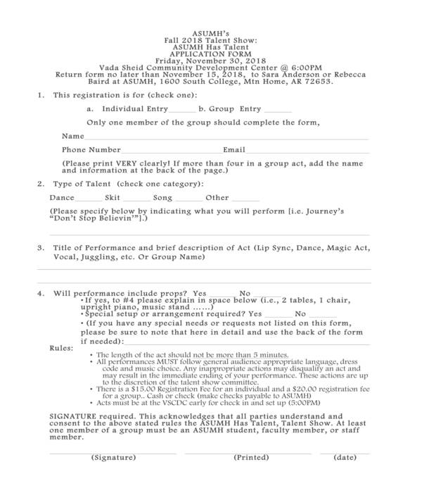 FREE 6+ Talent Application Forms in PDF | MS Word