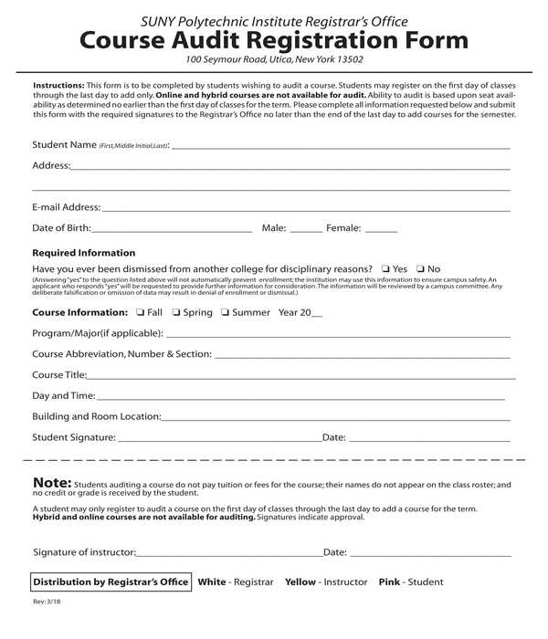 FREE 17+ Course Registration Form Samples, PDF, MS Word, Google Docs, Excel