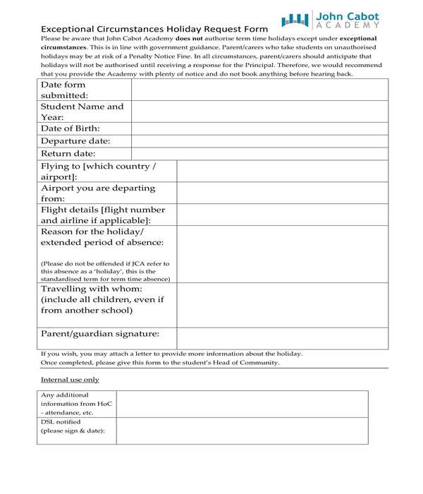 FREE 11+ Holiday Request Forms in PDF | MS Word | Excel