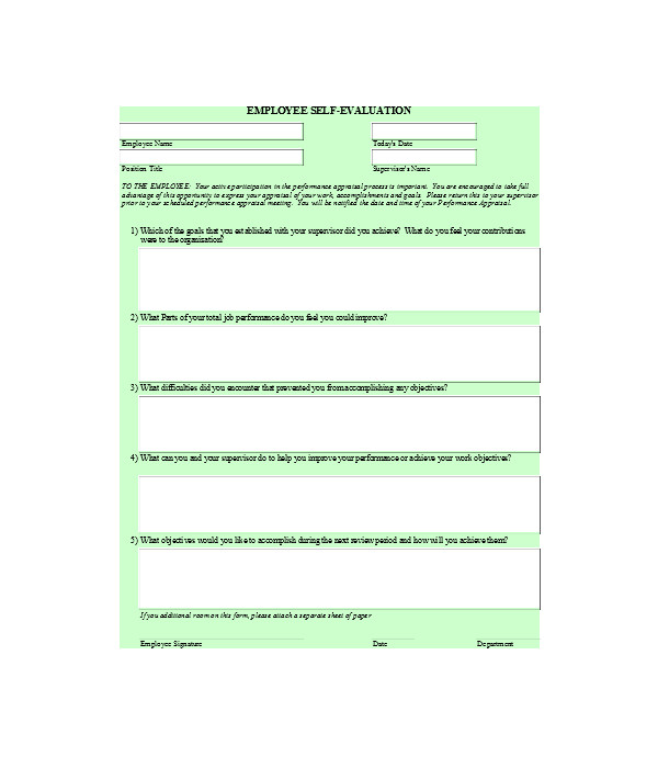 FREE 12+ Employee Self-Evaluation Form Samples, PDF, MS Word, Google ...