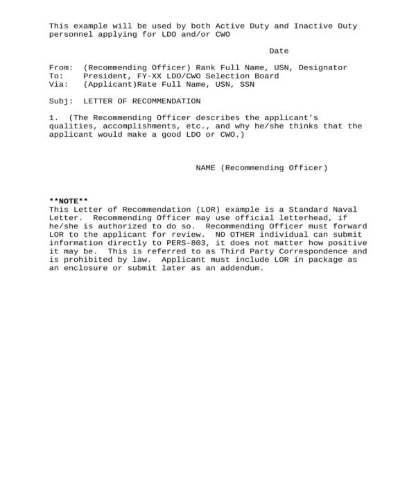 FREE 5+ Military Letter of Recommendation in PDF | MS Word