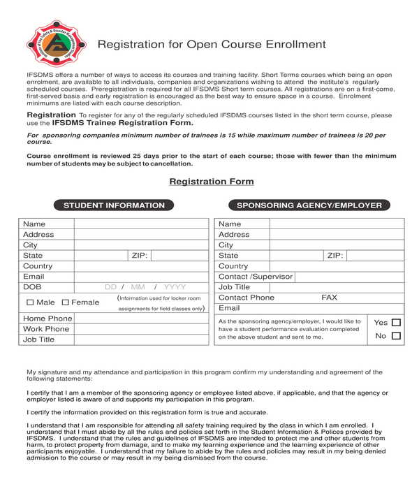 FREE 17+ Course Registration Form Samples, PDF, MS Word, Google Docs, Excel
