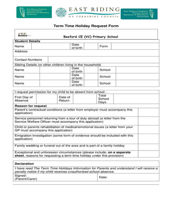 FREE 11+ Holiday Request Forms in PDF | MS Word | Excel