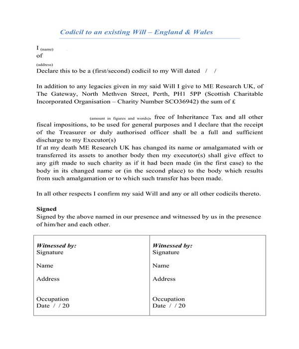 FREE 8+ Codicil to Will Forms in PDF | MS Word
