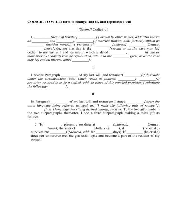 FREE 8+ Codicil to Will Forms in PDF | MS Word