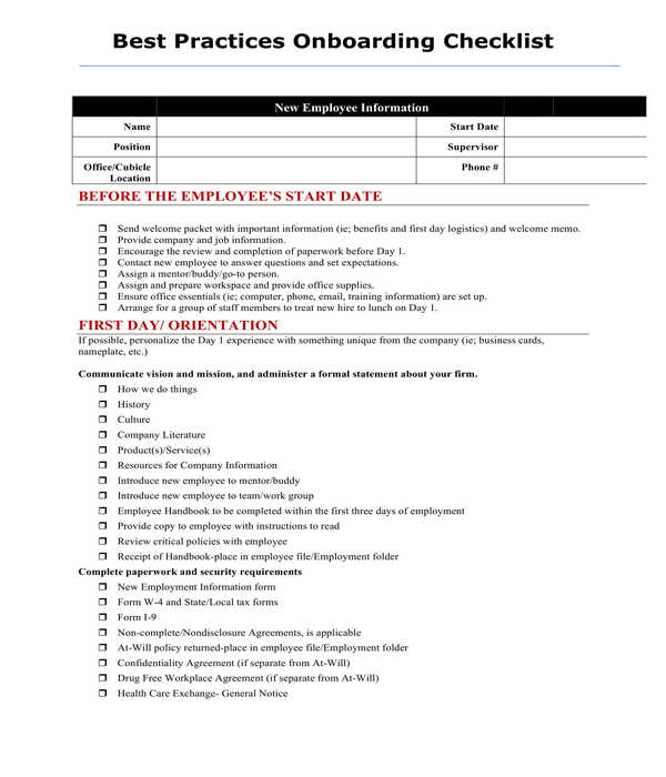 FREE 11+ Employee Onboarding Checklist Form Samples, PDF, MS Word ...