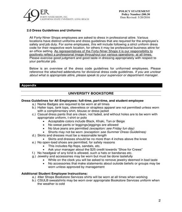 FREE 12+ Employee Dress Code Policy Form Samples, PDF, MS Word, Google Docs