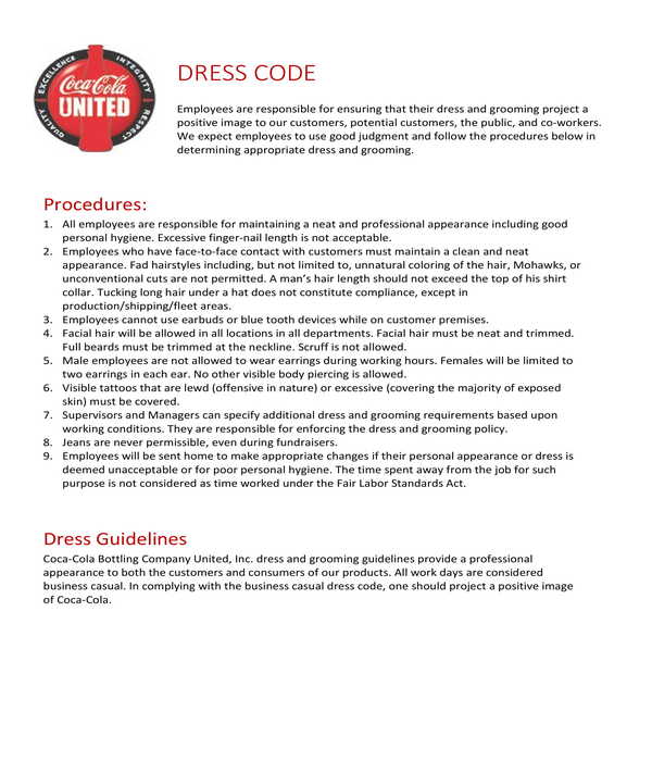 FREE 12+ Employee Dress Code Policy Form Samples, PDF, MS Word, Google Docs