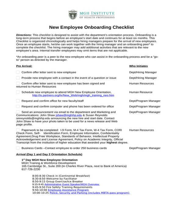 FREE 11+ Employee Onboarding Checklist Form Samples, PDF, MS Word ...