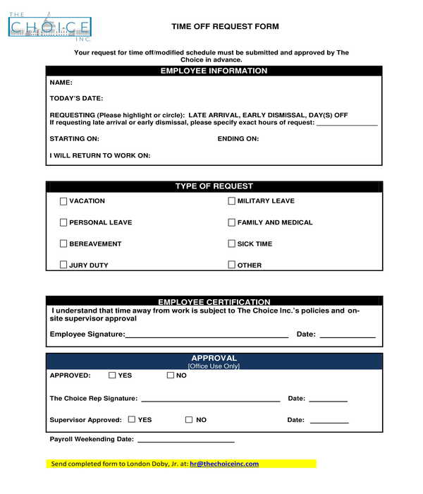 FREE 6+ Employee Time Off Request Forms in PDF | MS Word | Excel