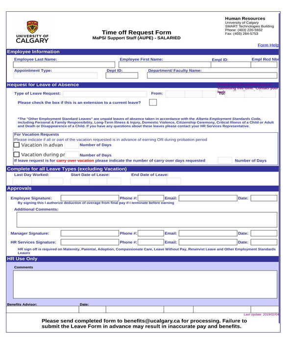 FREE 6+ Employee Time Off Request Forms in PDF | MS Word | Excel