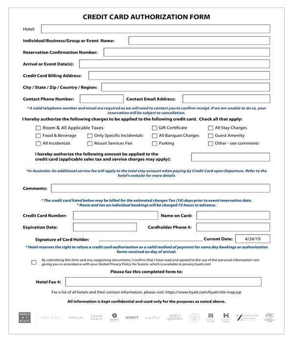 FREE 8+ Hotel Credit Card Authorization Forms in PDF| MS Word | Excel