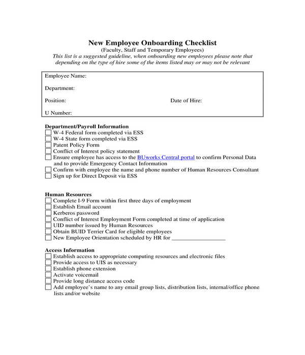 FREE 11+ Employee Onboarding Checklist Form Samples, PDF, MS Word ...