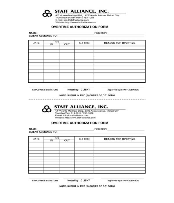 FREE 14+ Overtime Authorization Form Samples, PDF, MS Word, Google Docs ...