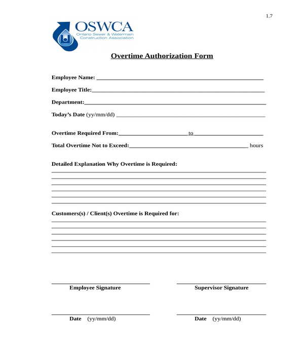 FREE 14+ Overtime Authorization Form Samples, PDF, MS Word, Google Docs ...