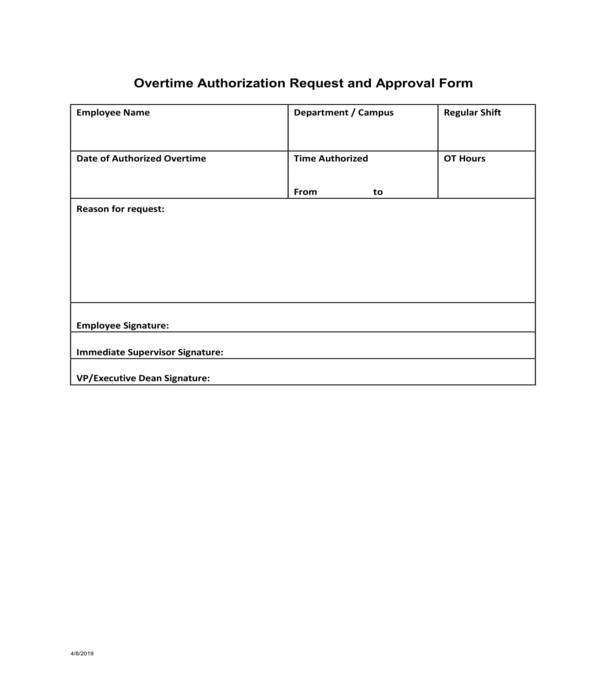 FREE 14+ Overtime Authorization Form Samples, PDF, MS Word, Google Docs ...