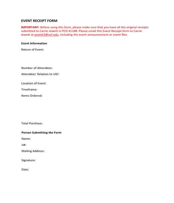 FREE 9+ Event Receipt Forms in PDF