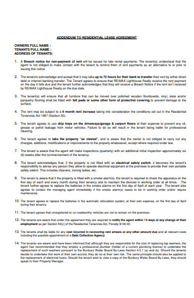 FREE 5+ Residential Lease Addendum Forms in PDF | MS Word