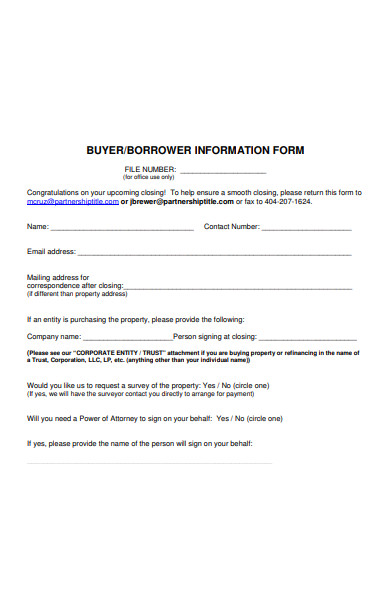 FREE 11+ Buyer Information Forms in PDF | MS Word | Excel