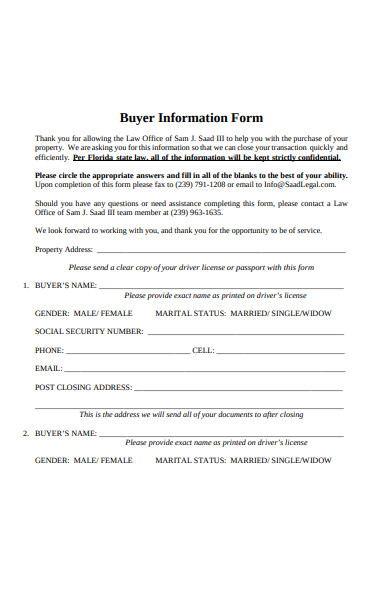 FREE 11+ Buyer Information Forms in PDF | MS Word | Excel