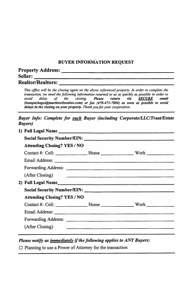 FREE 11+ Buyer Information Forms in PDF | MS Word | Excel