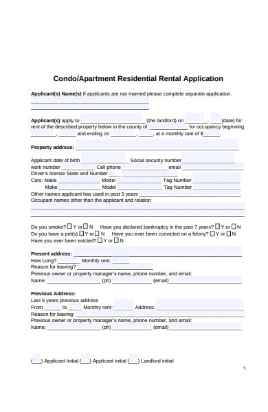 FREE 4+ Condominium Rental Sample or Forms in PDF | MS Word
