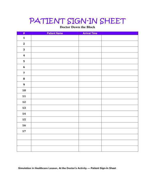 FREE 3+ Patient Sign In Sheets in PDF | MS Word
