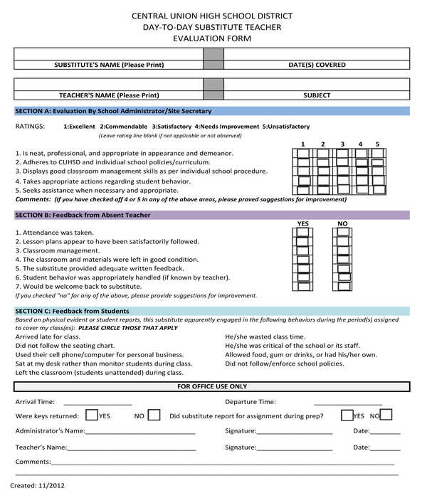 FREE 5+ Substitute Teacher Evaluation Forms in PDF | MS Word | Excel