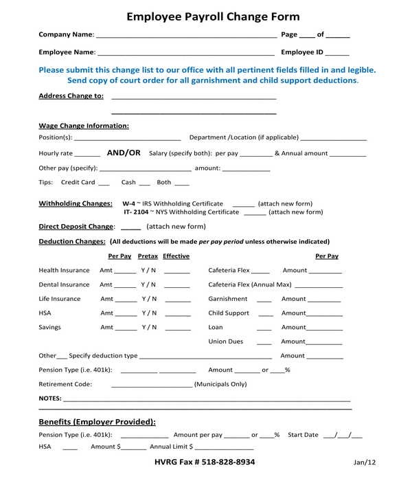 FREE 5+ Employee Payroll Change Forms in PDF | MS Word