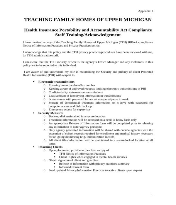 FREE 6+ HIPAA Employee Acknowledgment Forms in PDF | MS Word