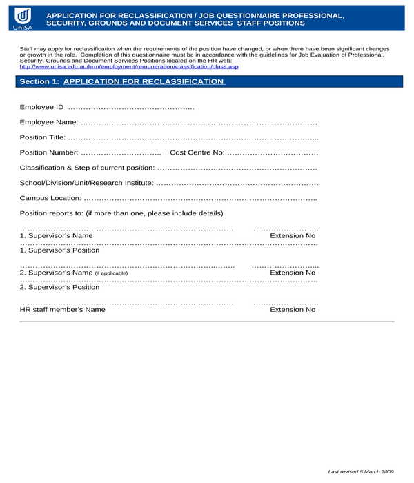 FREE 5+ HR Reclassification Application Forms in PDF | MS Word