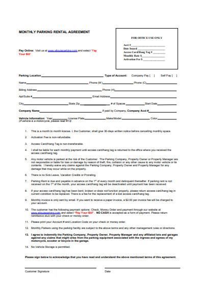 FREE 7+ Garage (Parking) Rental Agreement Forms in PDF | MS Word