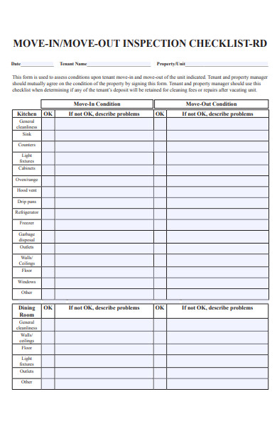 FREE 13+ Move-in / Move-out Inspection Checklist Samples, PDF, MS Word ...