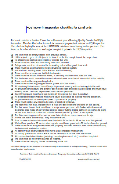 FREE 13+ Move-in / Move-out Inspection Checklist Samples, PDF, MS Word ...