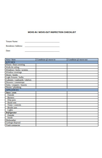 FREE 13+ Move-in / Move-out Inspection Checklist Samples, PDF, MS Word ...