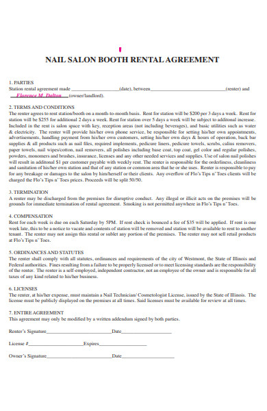 Free Booth Salon Rental Lease Agreement Pdf Word Free Salon Booth 