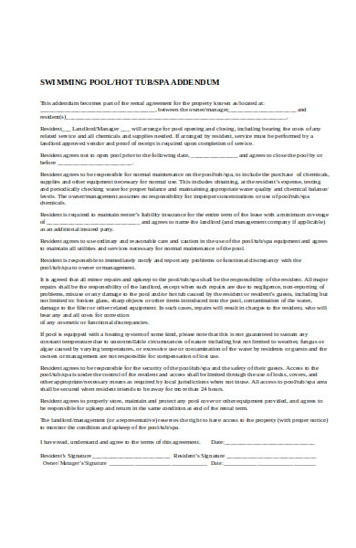 FREE 4+ Pool & Spa Lease Addendum Forms in PDF | MS Word