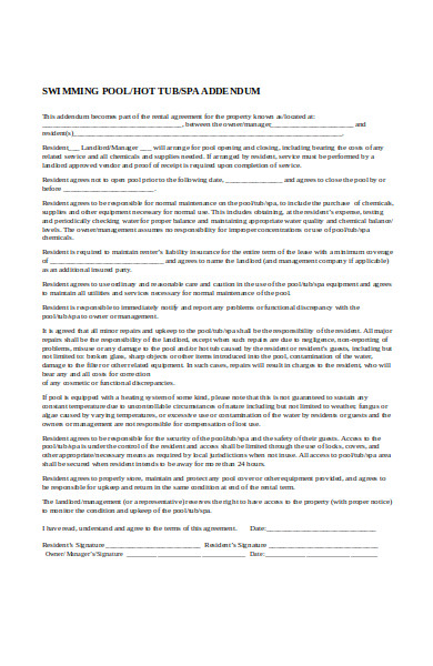 FREE 4+ Swimming Pool Lease Addendum Forms in PDF | MS Word