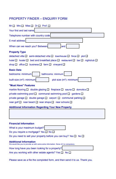 FREE 7+ Property Enquiry Forms in PDF | MS Word