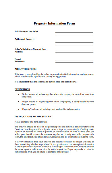 FREE 10+ Property Information Forms in PDF | MS Word | Excel