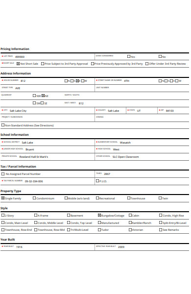 FREE 4+ Real Estate Listing Information Forms in PDF | MS Word