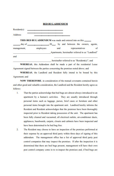 FREE 10+ Bed Bug Addendum Forms in PDF | MS Word