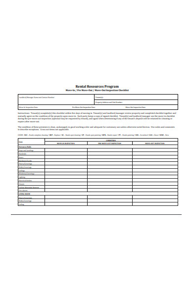 FREE 13+ Move-in / Move-out Inspection Checklist Samples, PDF, MS Word ...